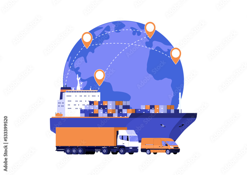 Logistics concept using multimodal transport. Vector illustration ...