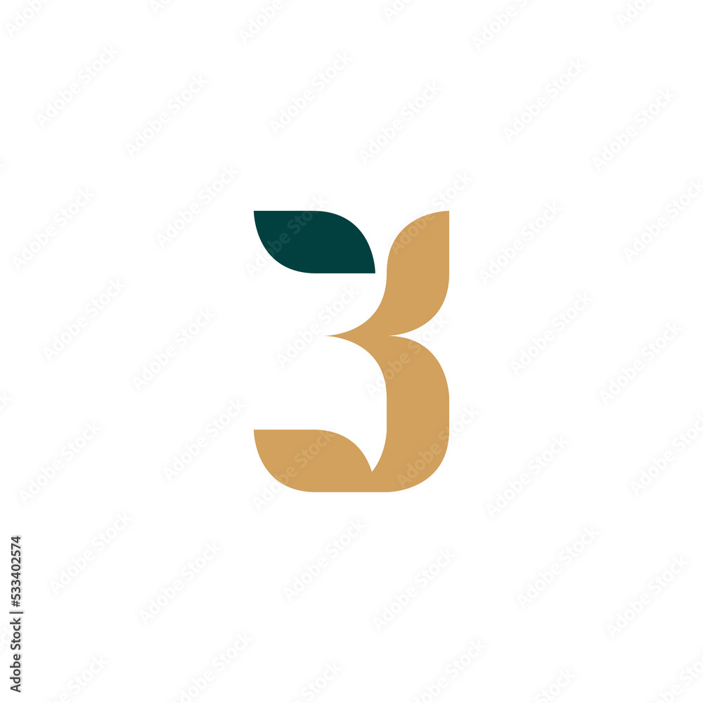 Number 3 logo icon illustration. Number 3 and nature concept for event ...