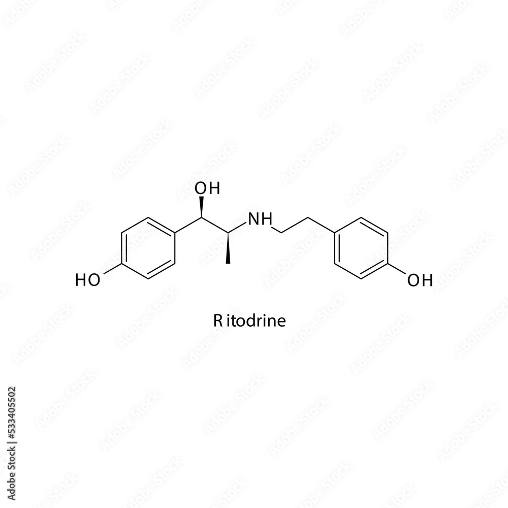 Ritodrine molecule flat skeletal structure, beta agonist used in ...