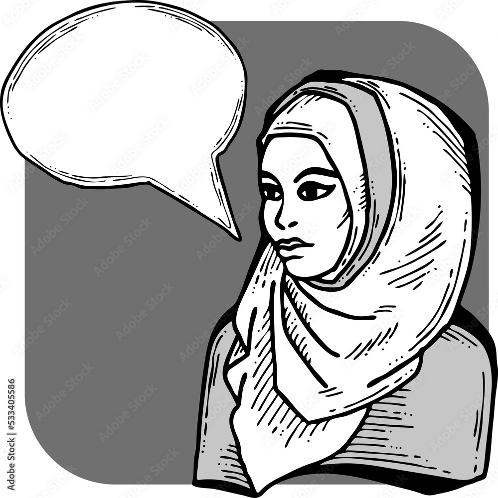 Young Arab woman with beautiful face tell message. Wear traditional ...
