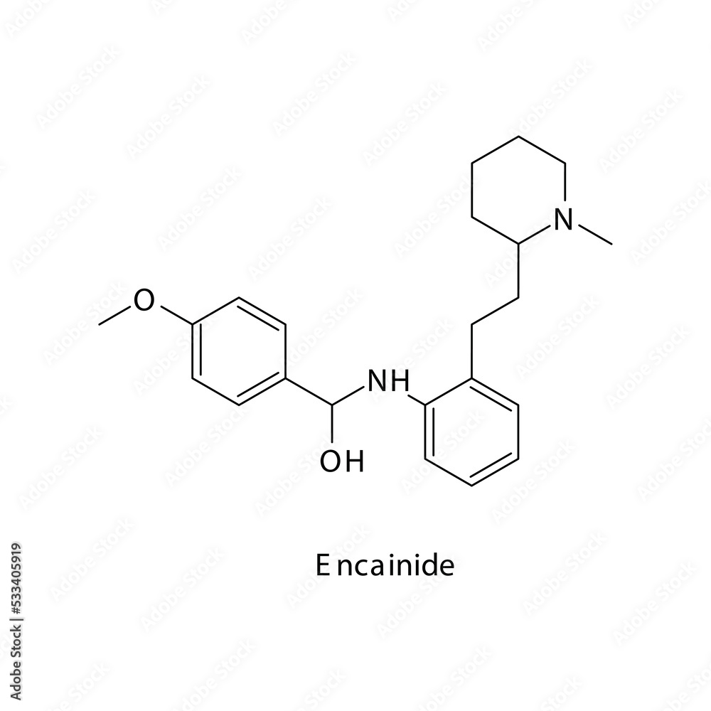 Vecteur Stock Encainide molecule flat skeletal structure, Class Ic ...