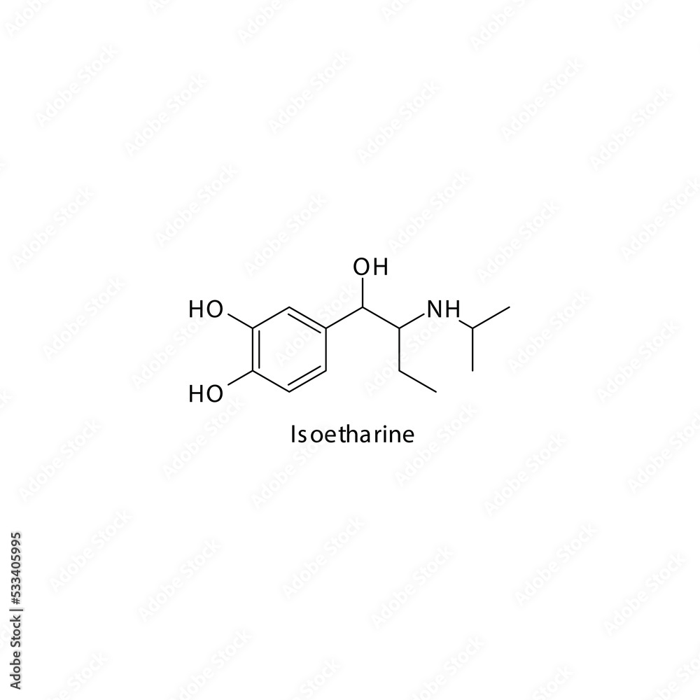 Isoetharine molecule flat skeletal structure, beta agonist used in ...