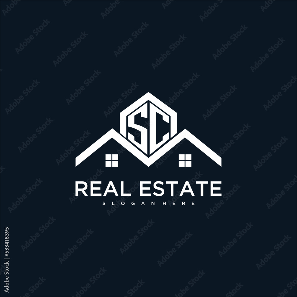 SC initial monogram logo for real estate with creative roof and home ...