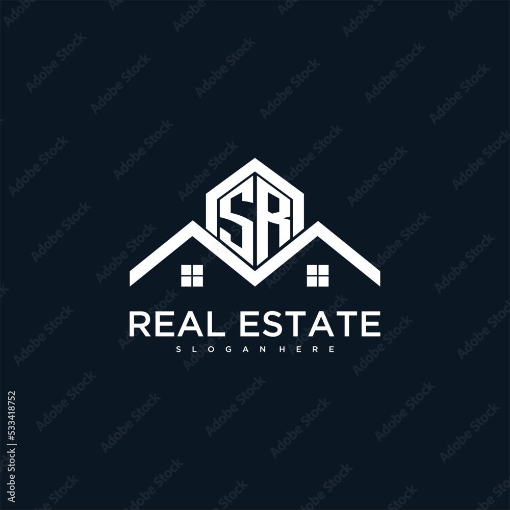 SR initial monogram logo for real estate with creative roof and home ...