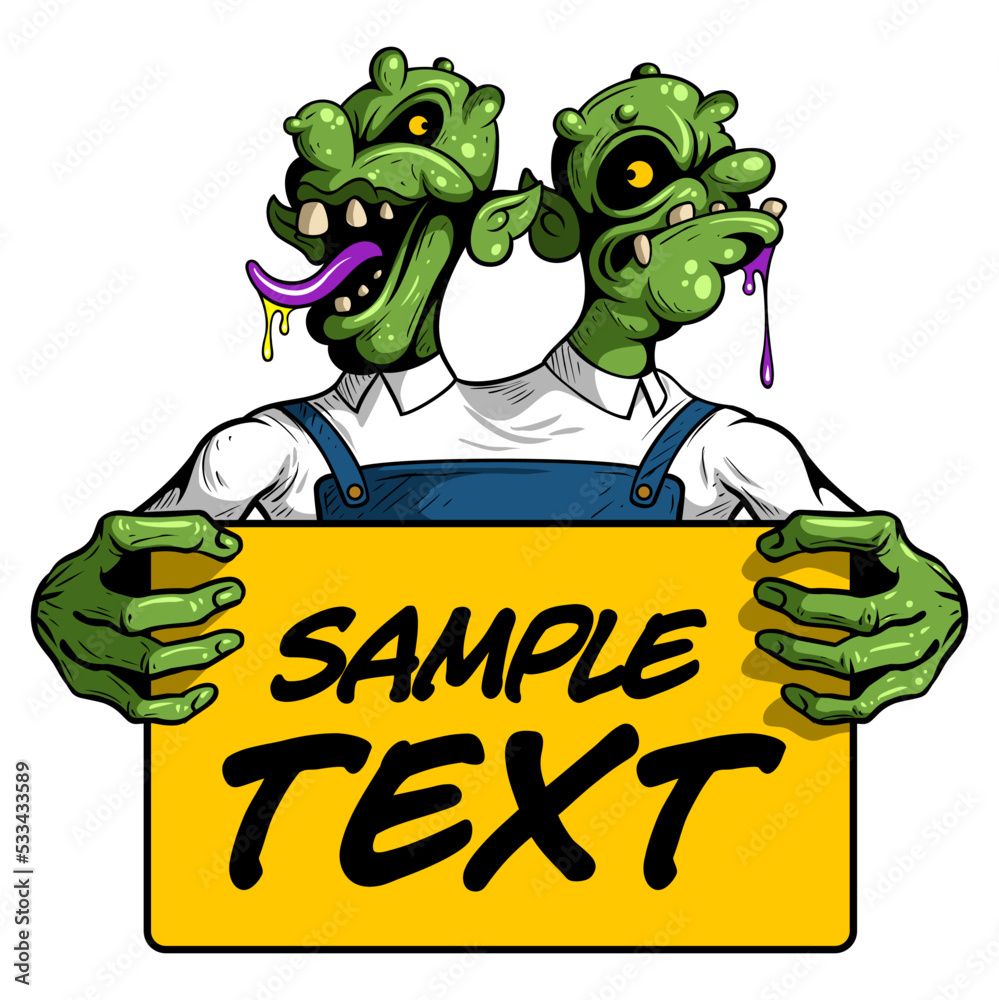 Siamese twin monsters cartoon style vector illustration. Isolated on ...
