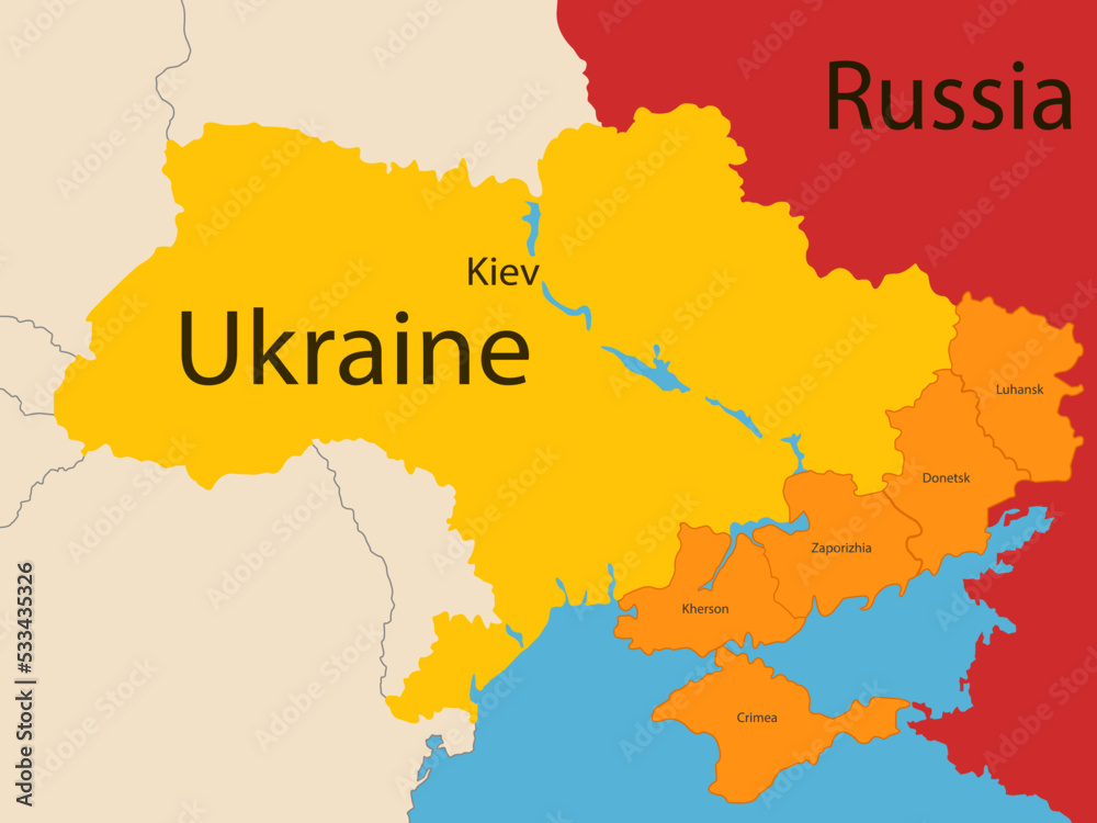 geographical map of Ukraine with regions captured by Russia Stock ...