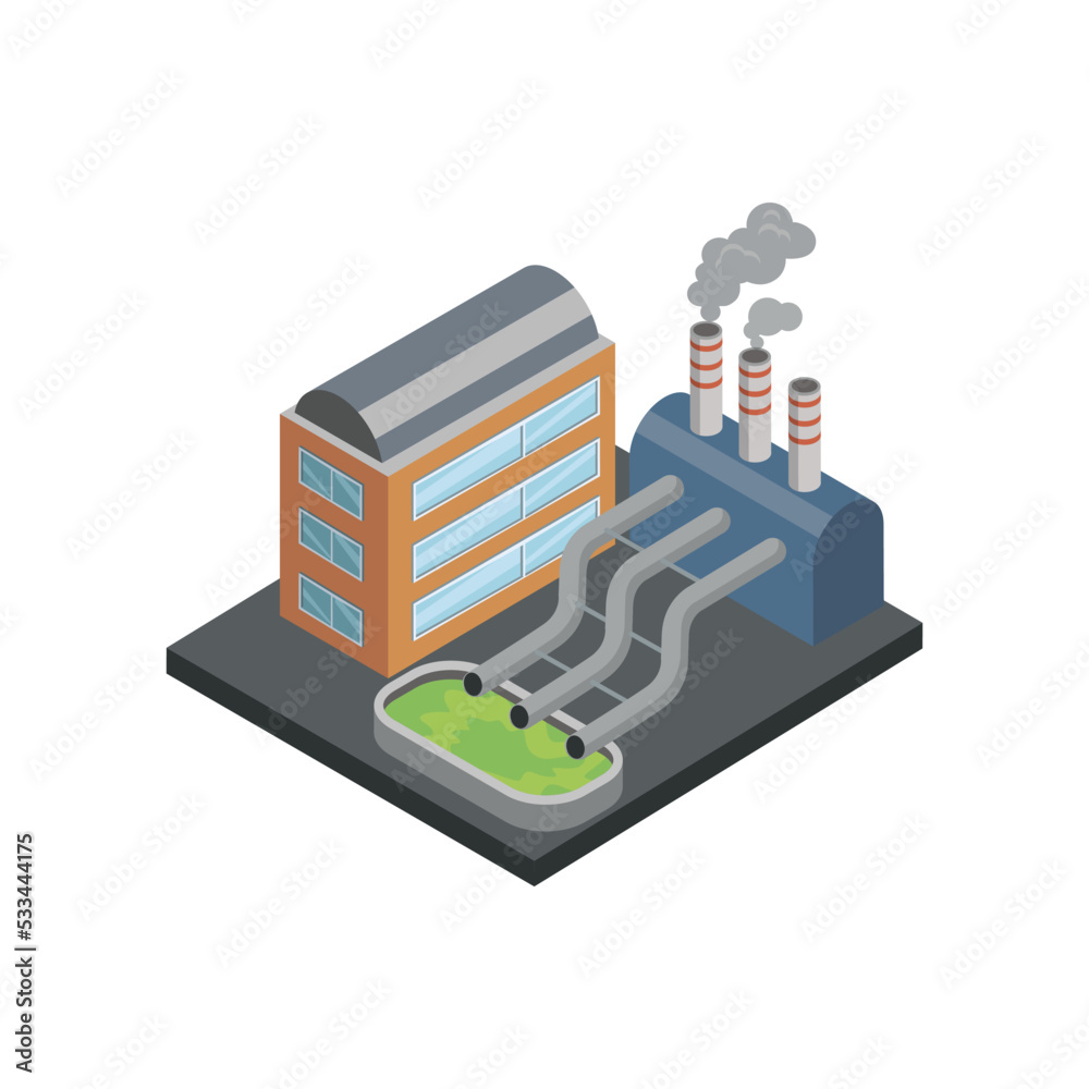 Chemical plant isometric 3D element. Heavy industry architecture ...