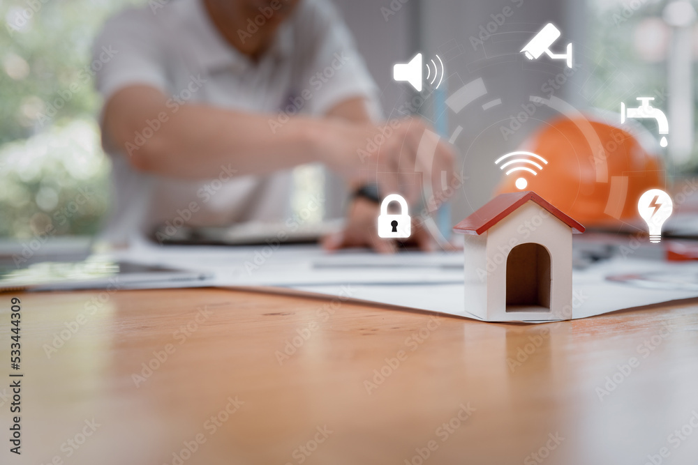 Smart home technology interface, Engineer Architects and Interior designer working with smart ...