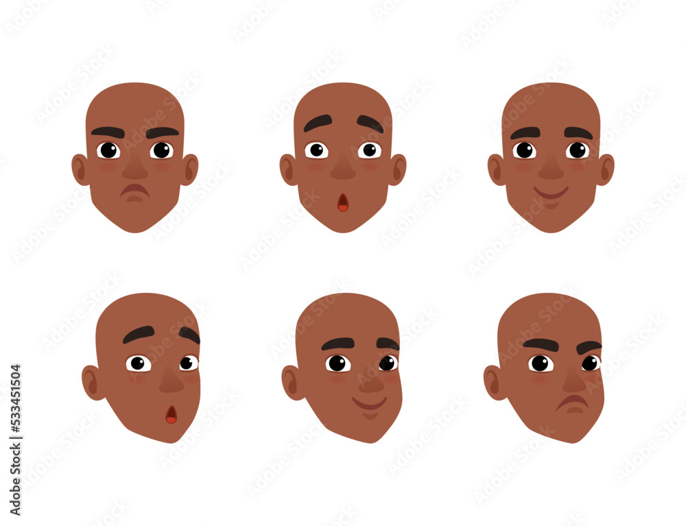 Face of teenage African American boy with different emotions set. Cute ...