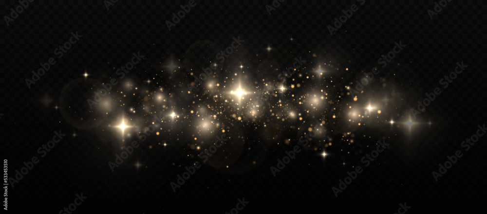 Bright dust. Festive golden luminous background with colorful lights ...