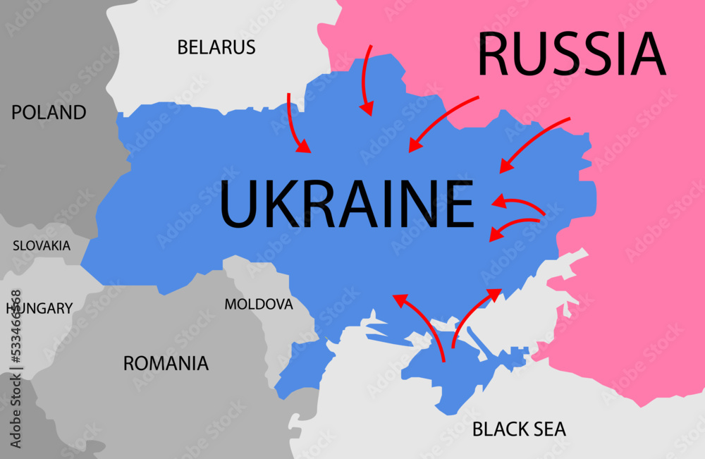 Russia against Ukraine map. Ukraine and Russia military conflict ...