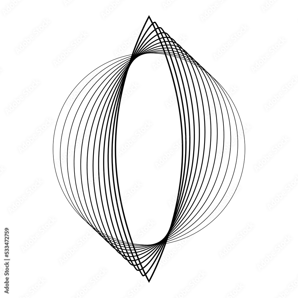 Black deformed lines in circle form. Minimal art. Abstract geometric ...