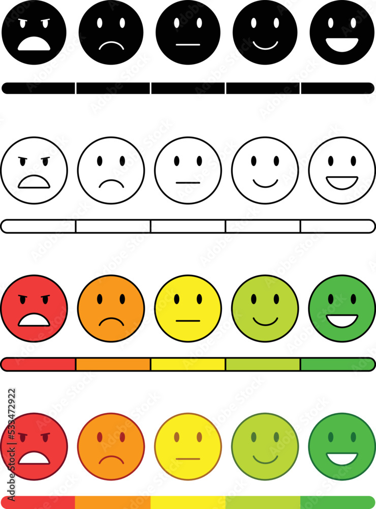 Feedback / Satisfaction Meter Scale with Faces - Outline, Silhouette ...