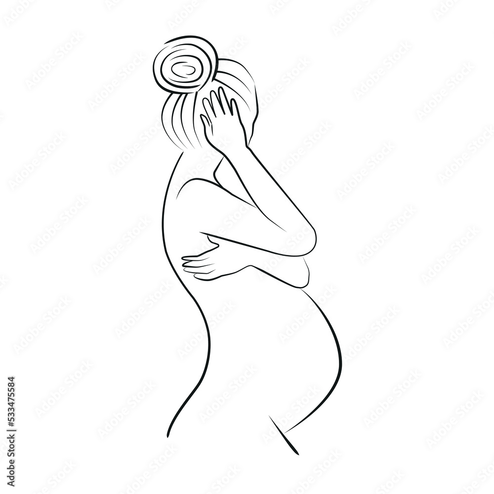 Pregnant woman continuous line drawing. Single line drawing of a ...