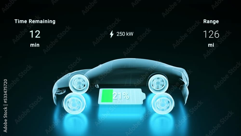 Electric Vehicle fully charging battery using DC fast charger, smart ...