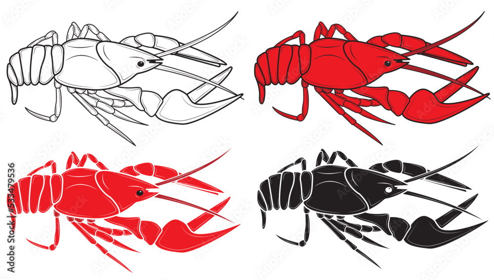 Vetor de Set of Realistic Lobster or crayfish. Seafood shop logo ...