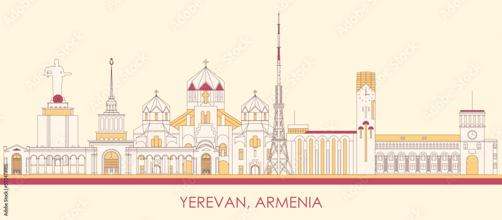 Cartoon Skyline panorama of city of Yerevan, Armenia - vector ...