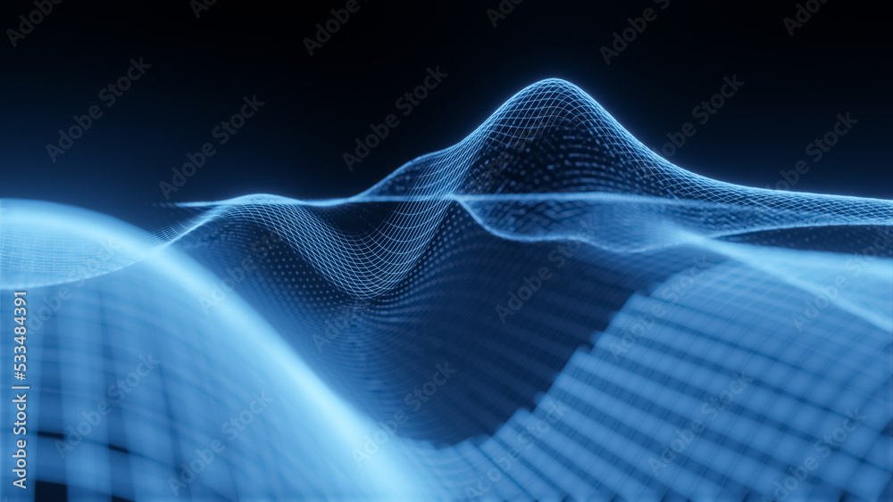 Modern Abstract Blue Glowing Grid Or Wireframe Structure As Virtual Background Or Digital