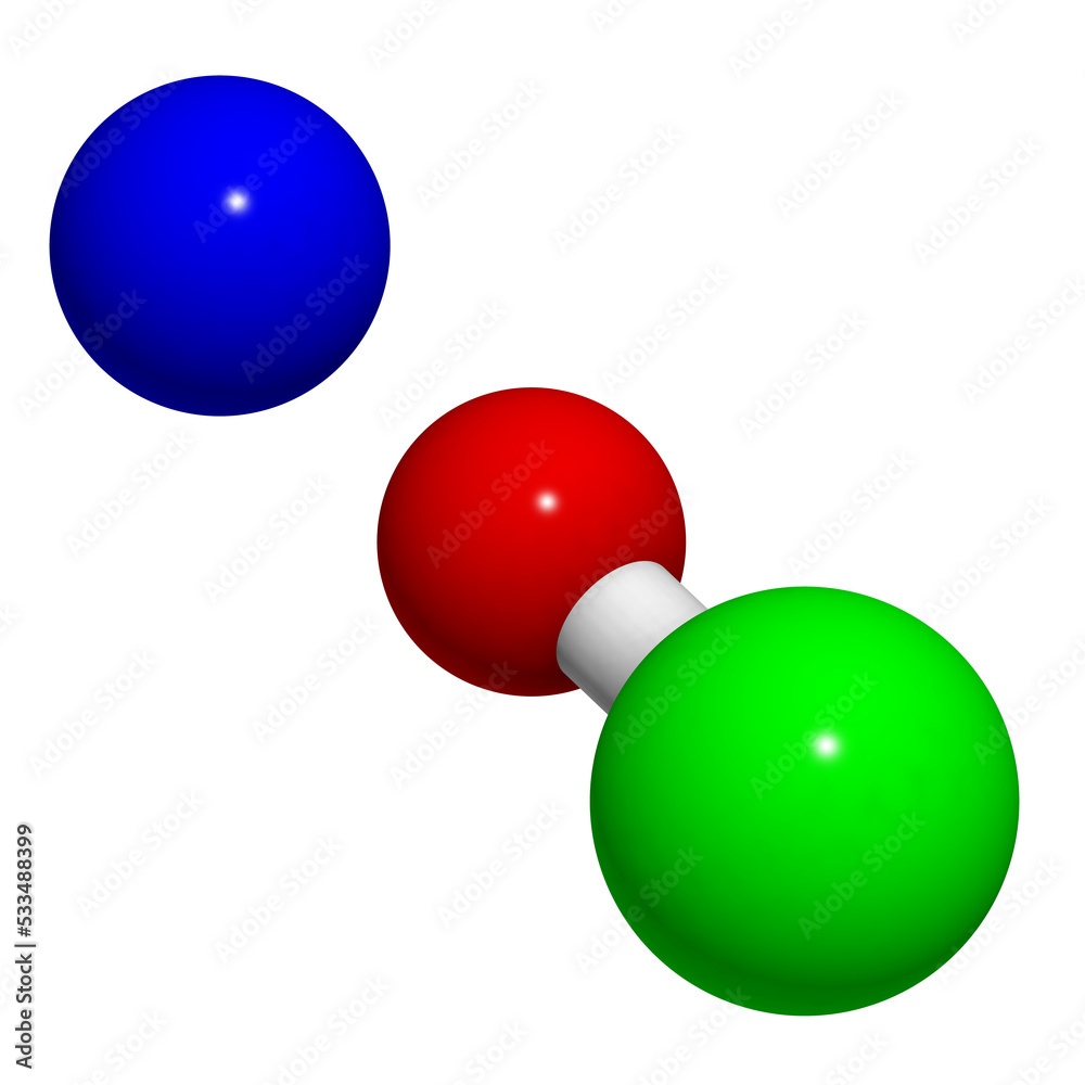 Sodium hypochlorite (NaOCl), chemical structure. Used in household ...