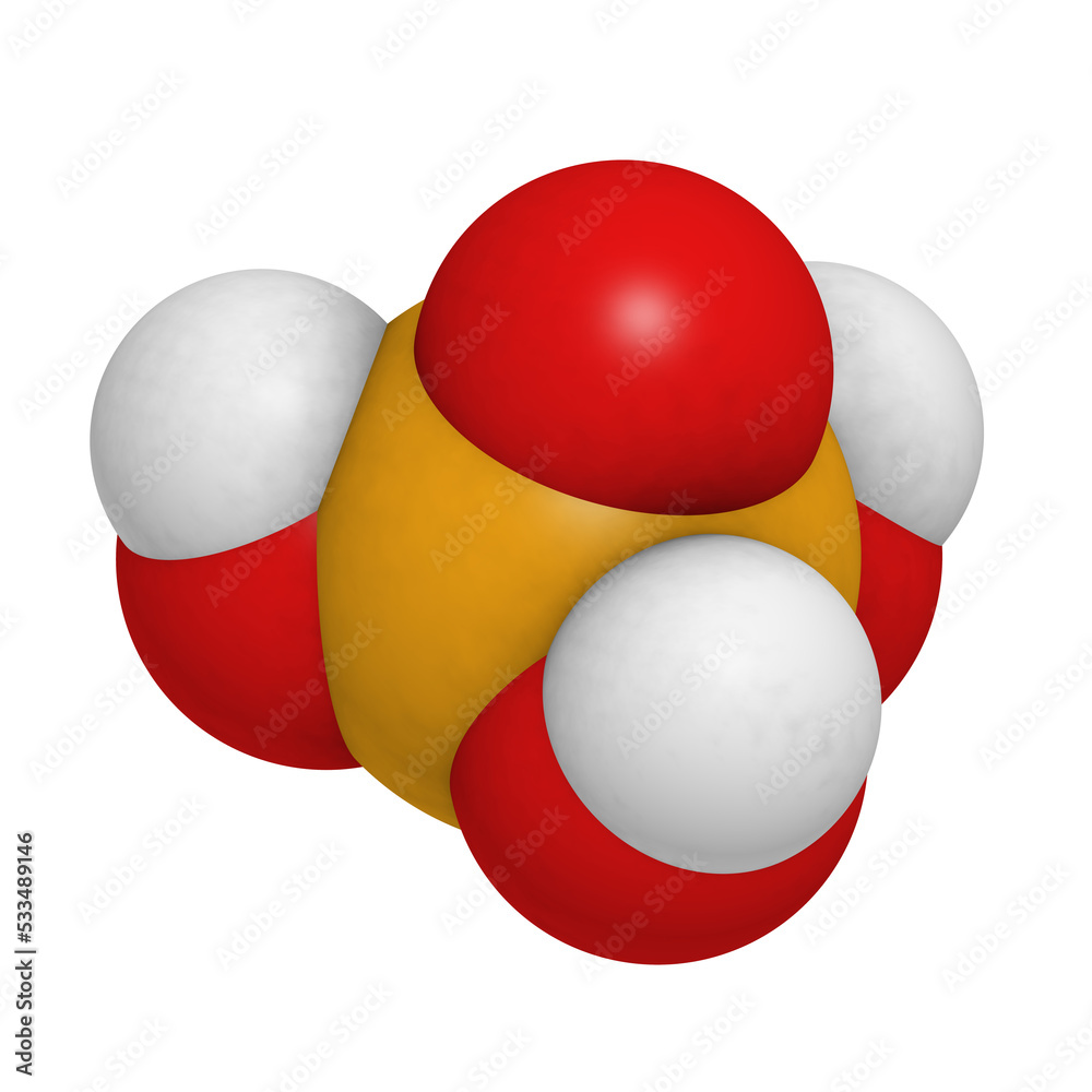 Phosphoric acid (H3PO4) molecule, chemical structure. Used for ...