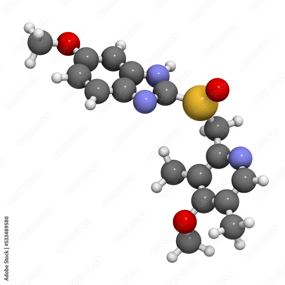 Omeprazole dyspepsia and peptic ulcer disease drug, chemical structure ...