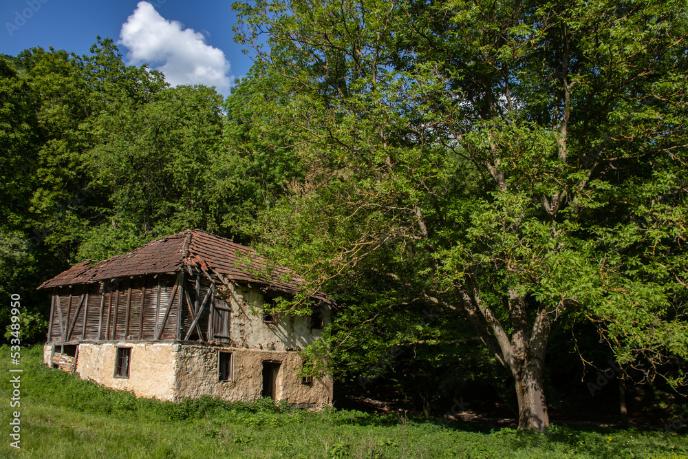 Haunted abounded empty house on country side, at the end of deserted ...