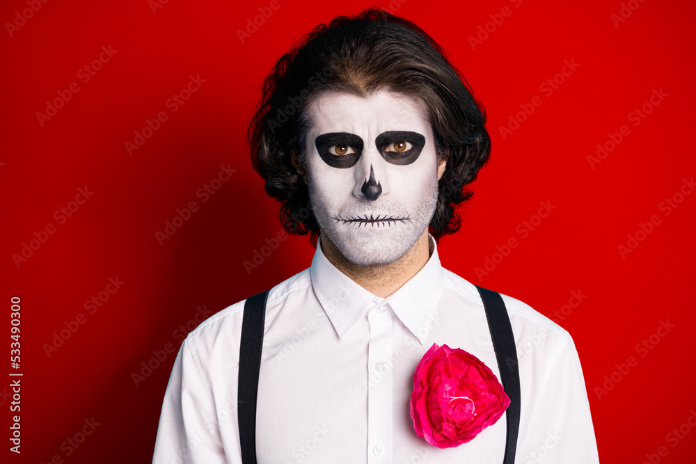 Close-up portrait of his he nice handsome serious evil guy demonic body ...