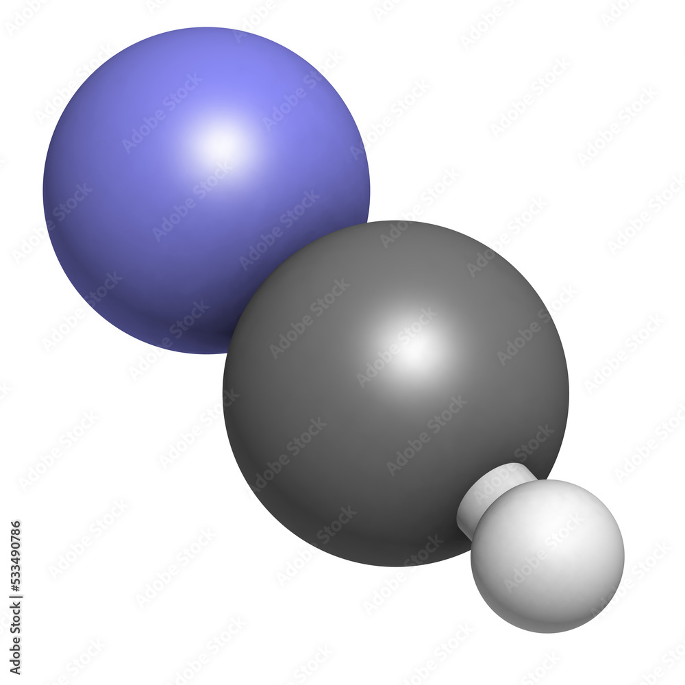 Hydrogen cyanide (HCN, Prussic acid) poison molecule, chemical ...