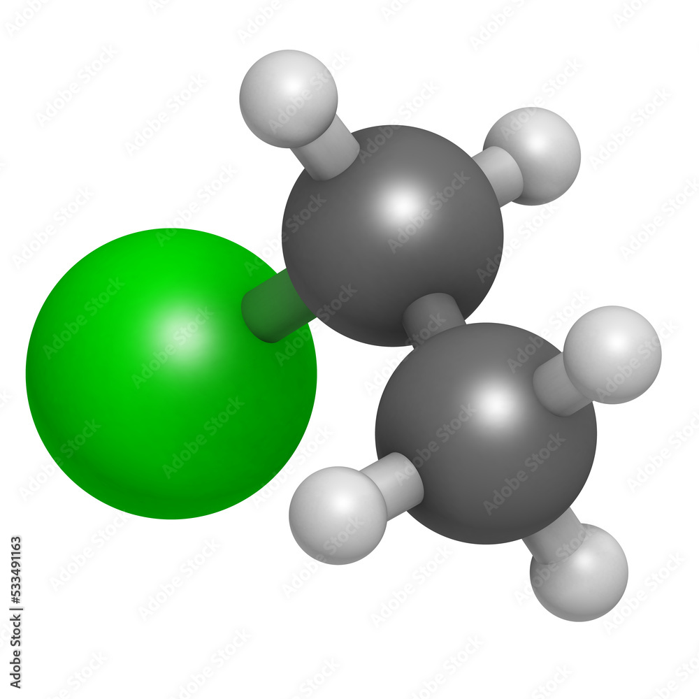 Chloroethane (ethylchloride) molecule. Used as mild topical anesthetic ...