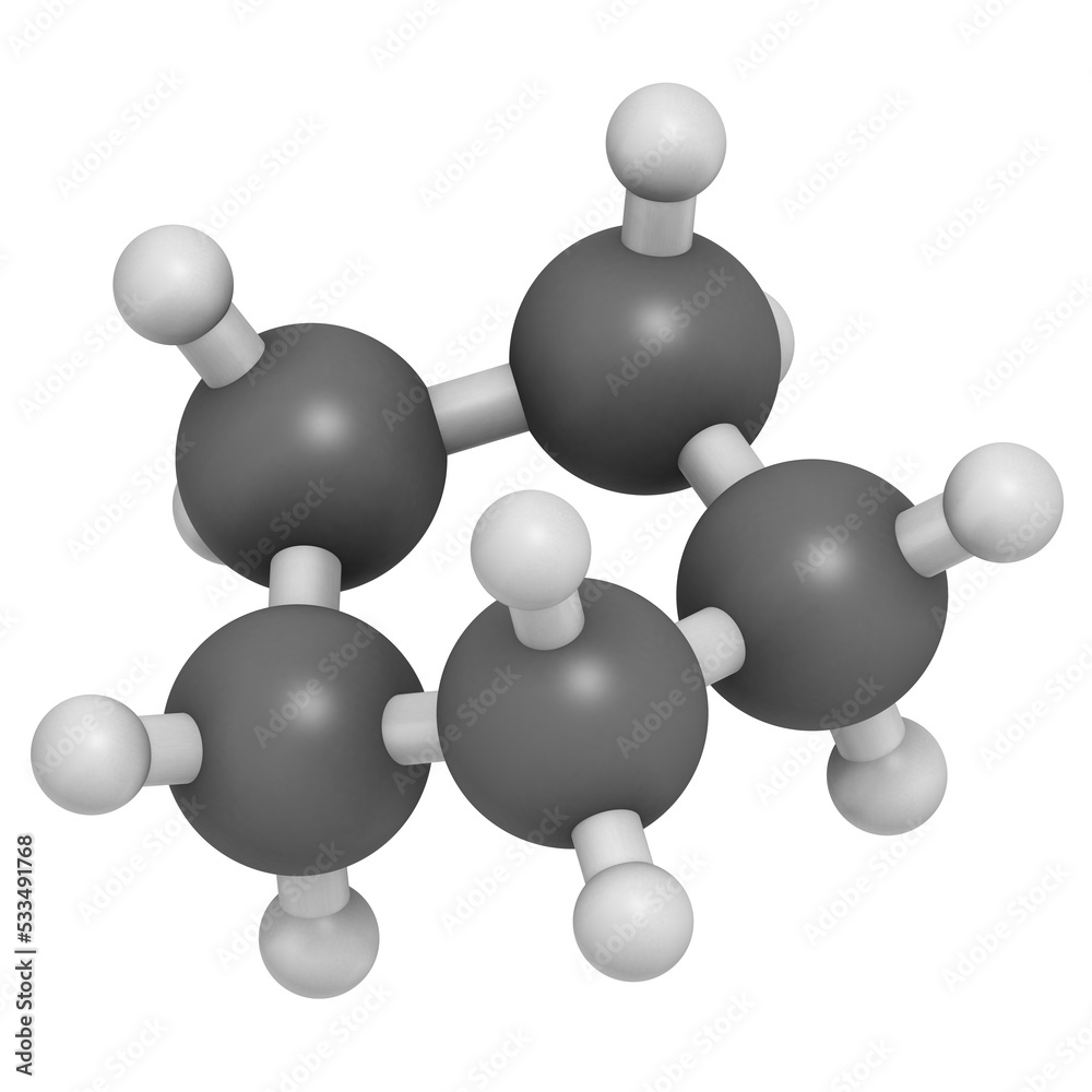 Cyclopentane cycloalkane molecule. Used in refrigerators and freezers ...