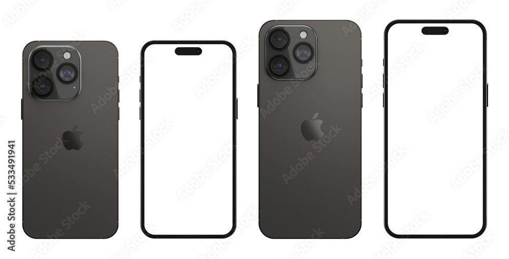 iphone 14 pro and pro Max on isolated white background. White mockup ...