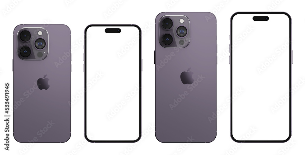 iphone 14 pro and pro Max on isolated white background. White mockup ...