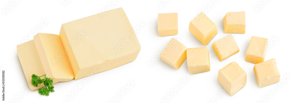 butter isolated on white background with full depth of field. Top view ...