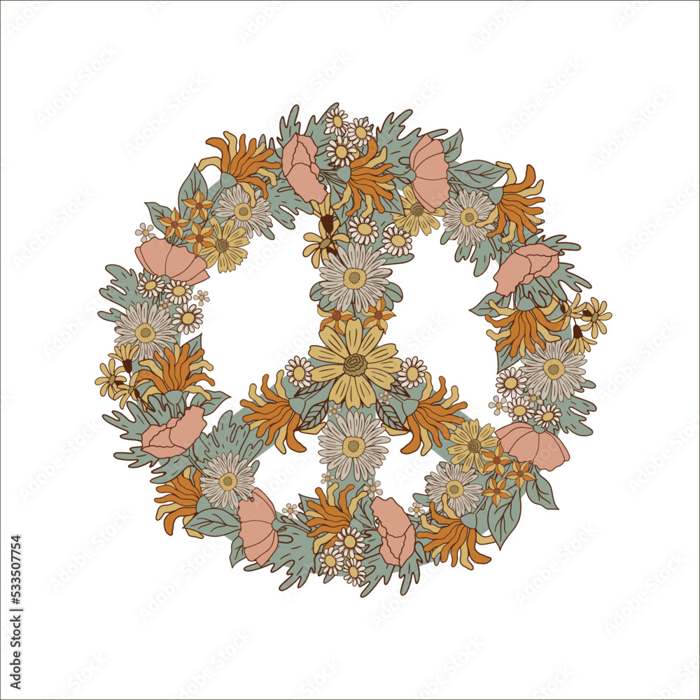 Vector peace sign isolated on a white background. Groovy retro symbol ...