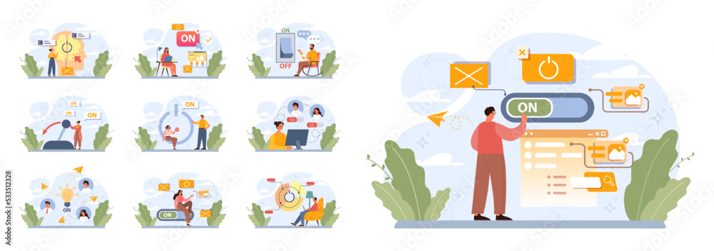 To turn on concept set. Character presses the switch button or pull a ...