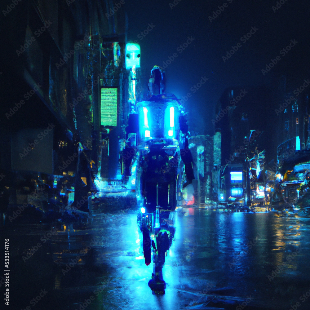 Cyberpunk soldier city patrol digital illustration of science fiction ...