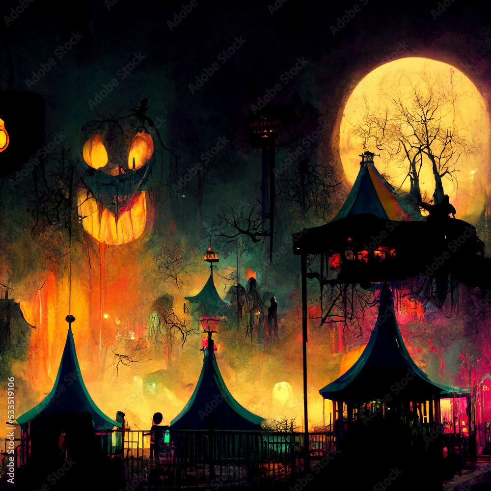 halloween amusement park background Stock Illustration | Adobe Stock