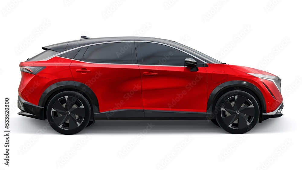 Tokyo. Japan. September 25, 2022. Nissan Ariya 2020. Red electric SUV ...