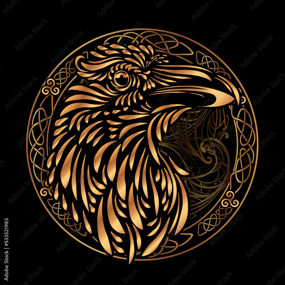 Odin's Celtic Raven. Scandinavian tattoo. Runic symbols in the Old ...