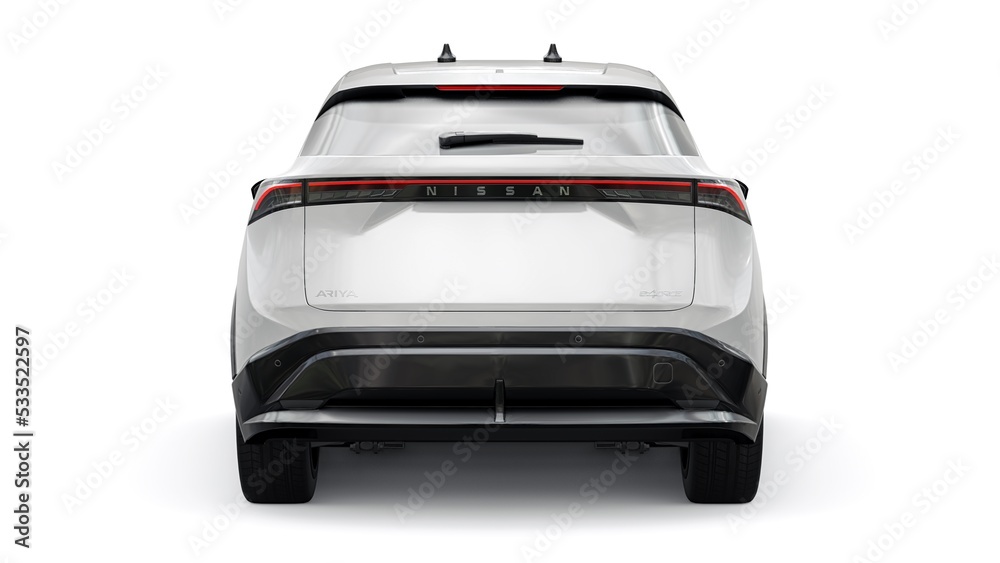 Tokyo. Japan. September 25, 2022. Nissan Ariya 2020. White electric SUV ...