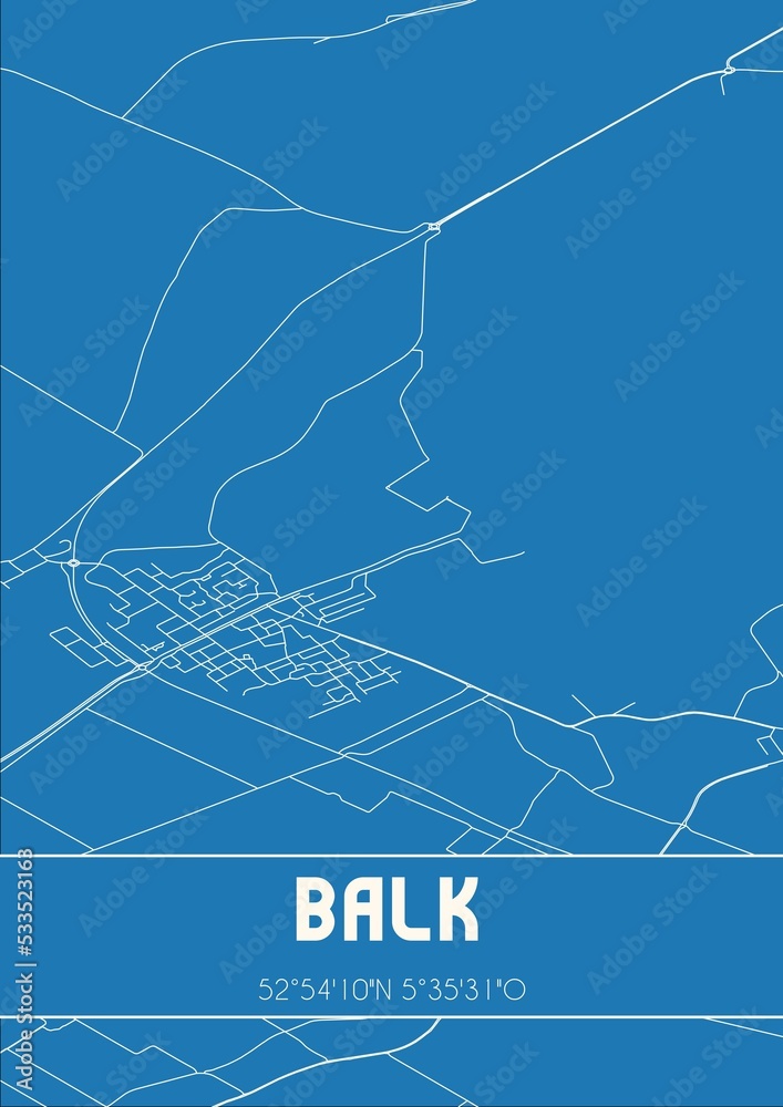 Blueprint of the map of Balk located in Fryslan the Netherlands. Stock ...