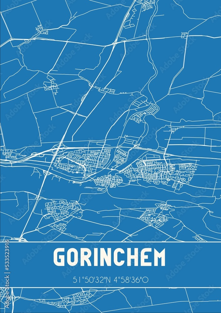 Blueprint of the map of Gorinchem located in Zuid-Holland the ...