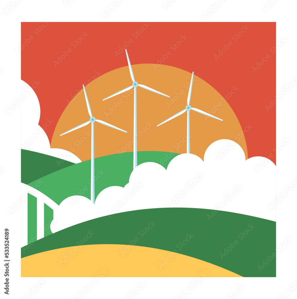 Saudi Arabia National Day. Three white windmills against background of ...