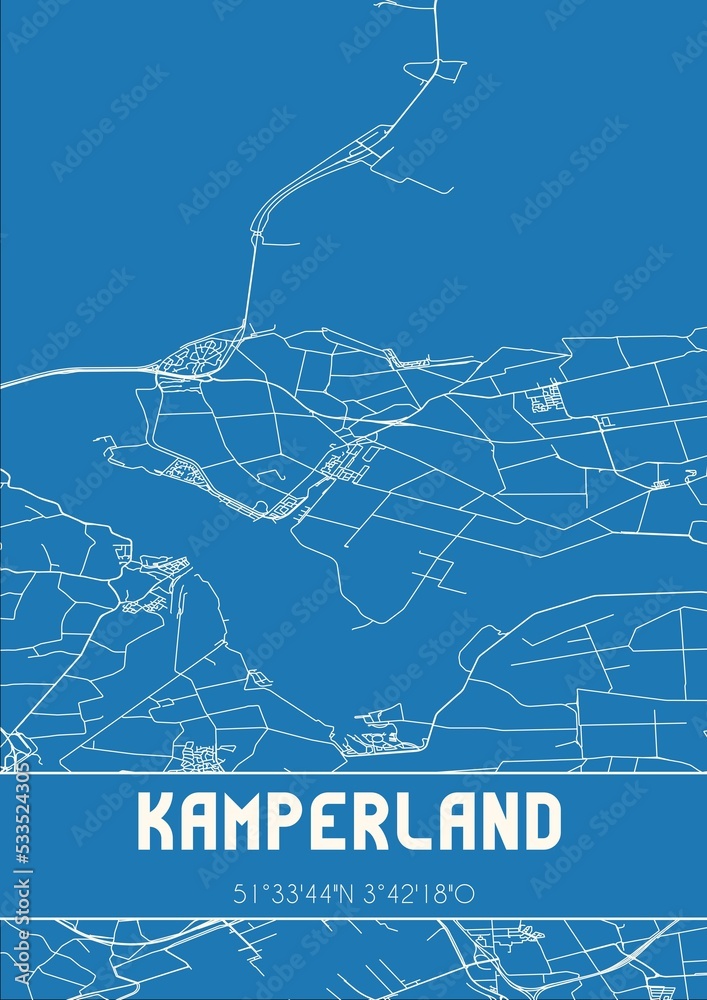 Blueprint of the map of Kamperland located in Zeeland the Netherlands ...