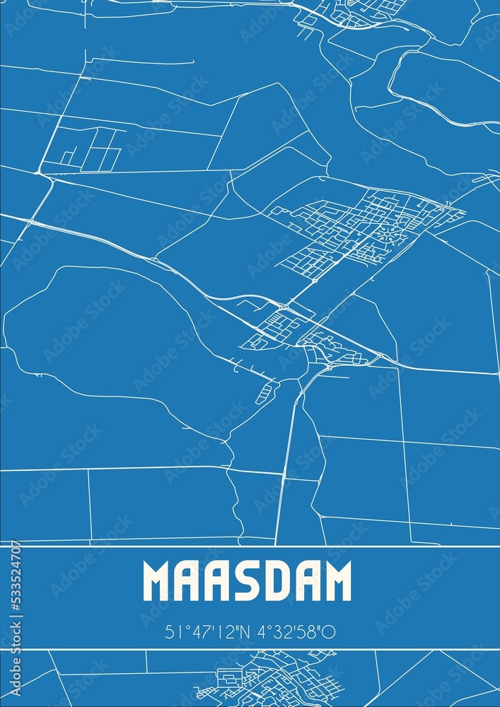 Blueprint of the map of Maasdam located in Zuid-Holland the Netherlands ...