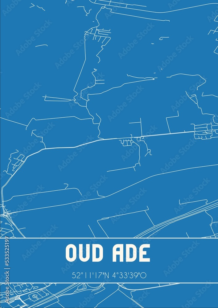 Blueprint of the map of Oud Ade located in Zuid-Holland the Netherlands ...