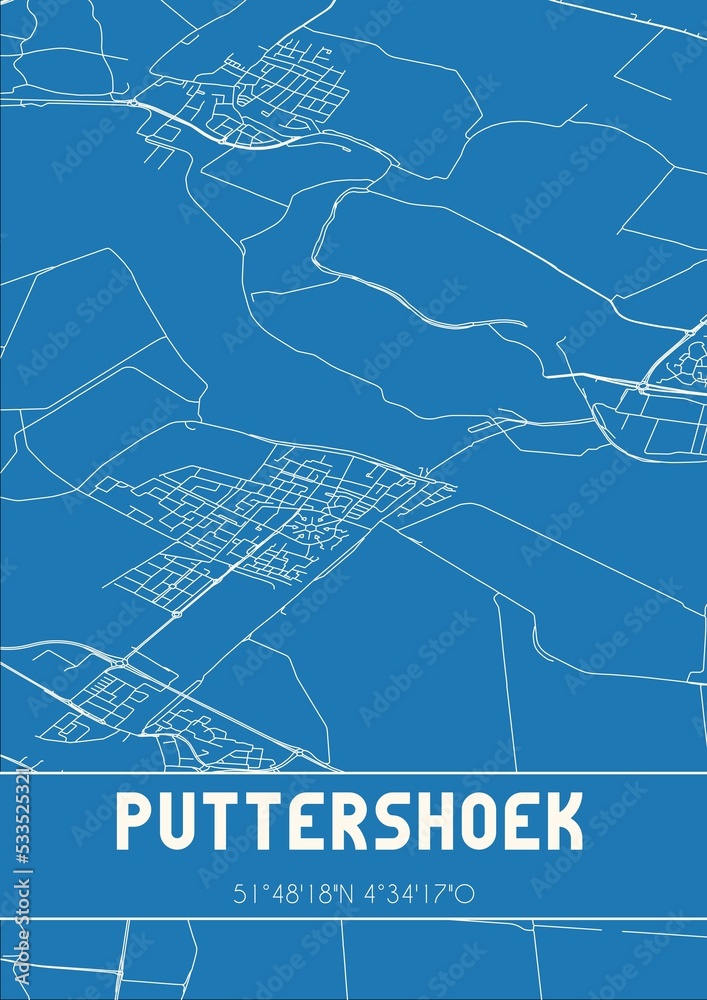 Blueprint of the map of Puttershoek located in Zuid-Holland the ...