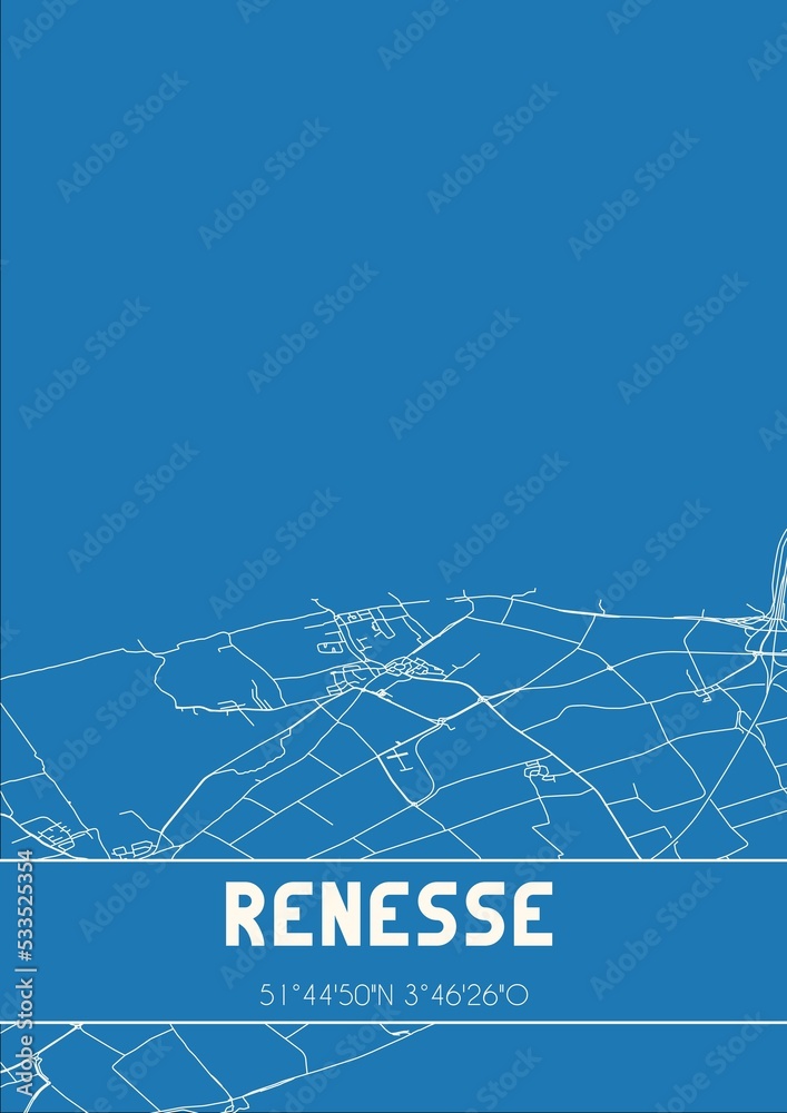 Blueprint of the map of Renesse located in Zeeland the Netherlands ...