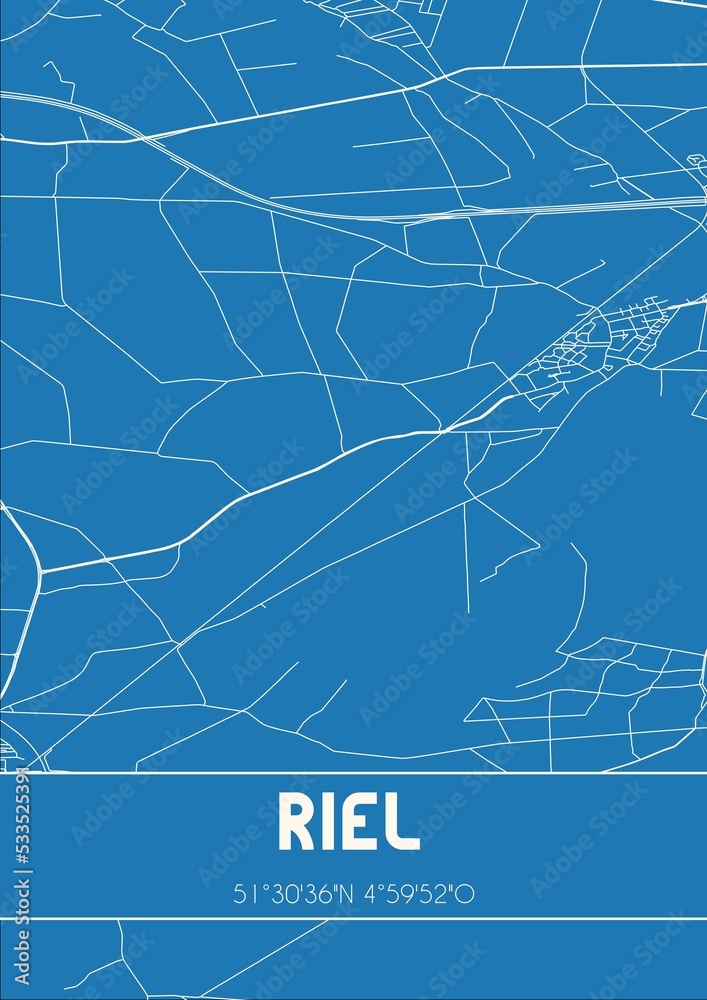 Blueprint of the map of Riel located in Noord-Brabant the Netherlands ...