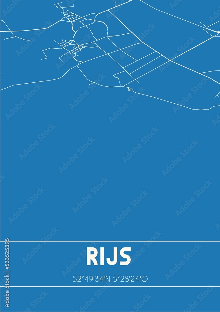 Blueprint of the map of Rijs located in Fryslan the Netherlands. Stock Illustration | Adobe Stock